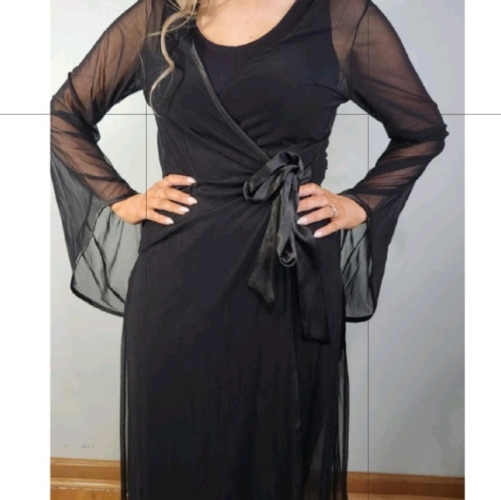 Frederick’s Of Hollywood Sheer Mesh Wrap Robe | Black… - Gem